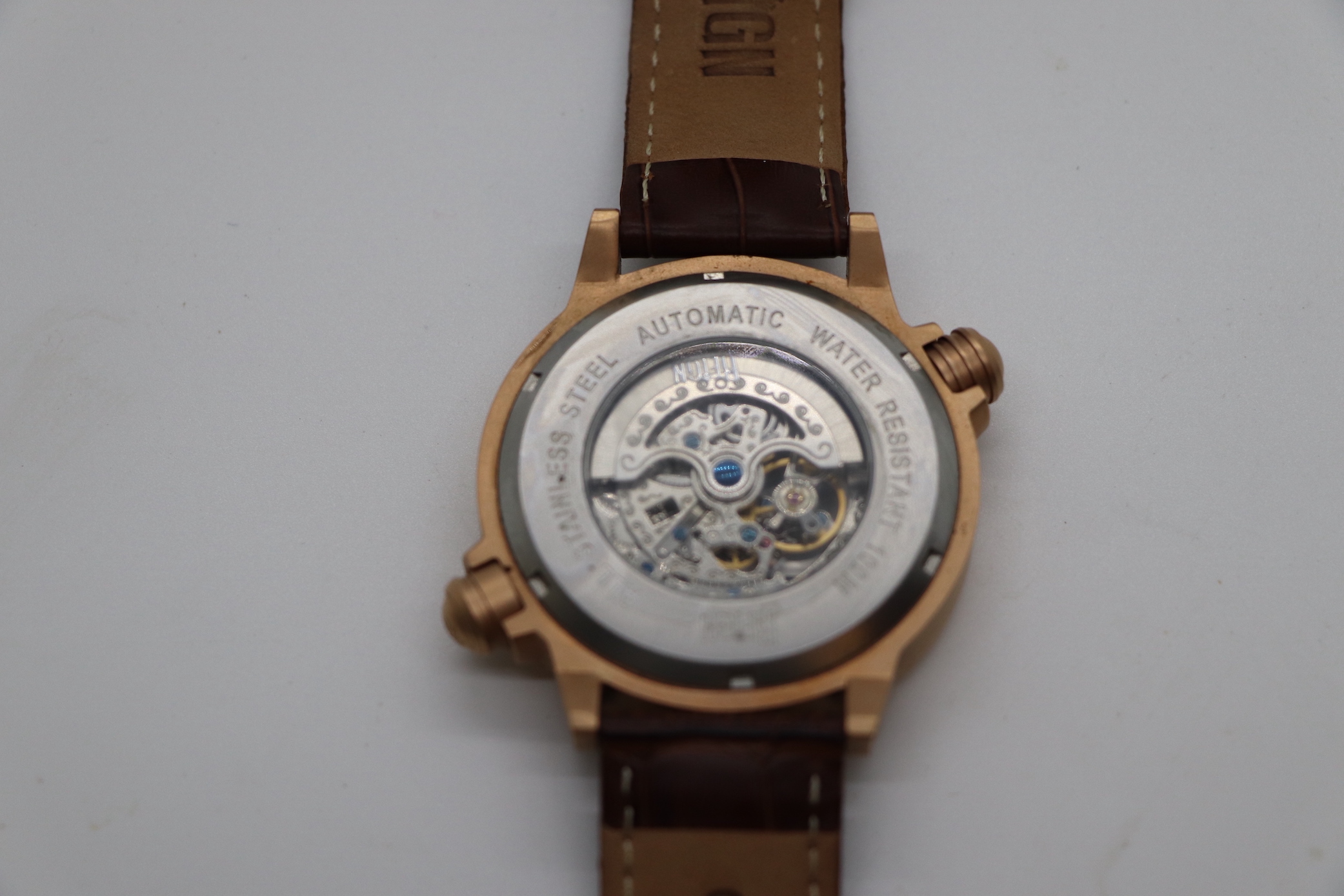 Reign Thanos Automatic Rose Gold Leather Watch – 47mm, Skeleton Dial ...